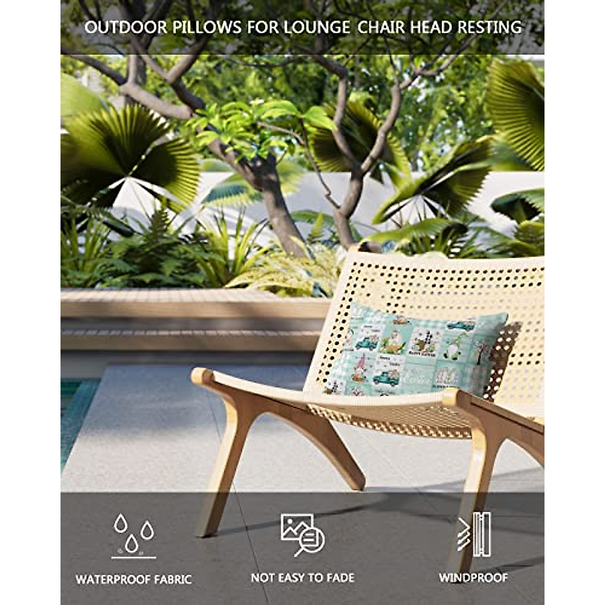 Prime Leader Recliner Head Pillow Ledge Loungers Chair Pillows with Insert Eater Element Rabbit Gnome Truck Eggs Blue Plaid Lumbar Pillow with Adjustable Strap Outdoor Waterproof Patio Pillows, 2 PCS