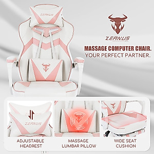 Zeanus Gaming Chair Pink Game Chair for Girls High Back Gaming Chairs for Adults Reclining Computer Chair with Footrest Ergonomic Gamer Computer Chair with Massage Gaming Chair for Women
