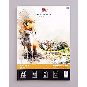 Watercolor Paper Artist Art Pad 35 Sheets, 140lb/300 GSM, Glue Bound, Acid Free, Cold Pressed for Artists Drawing and Sketching Techniques, Made in UK