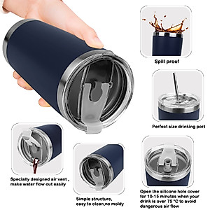 CZBOLINY 20oz/600ml Tumbler with 2 Lids,2 Straws,Insulated Stainless Steel Coffee Travel Mug,Double Wall Vacuum Thermal coffee cups. Navy Blue Tumbler