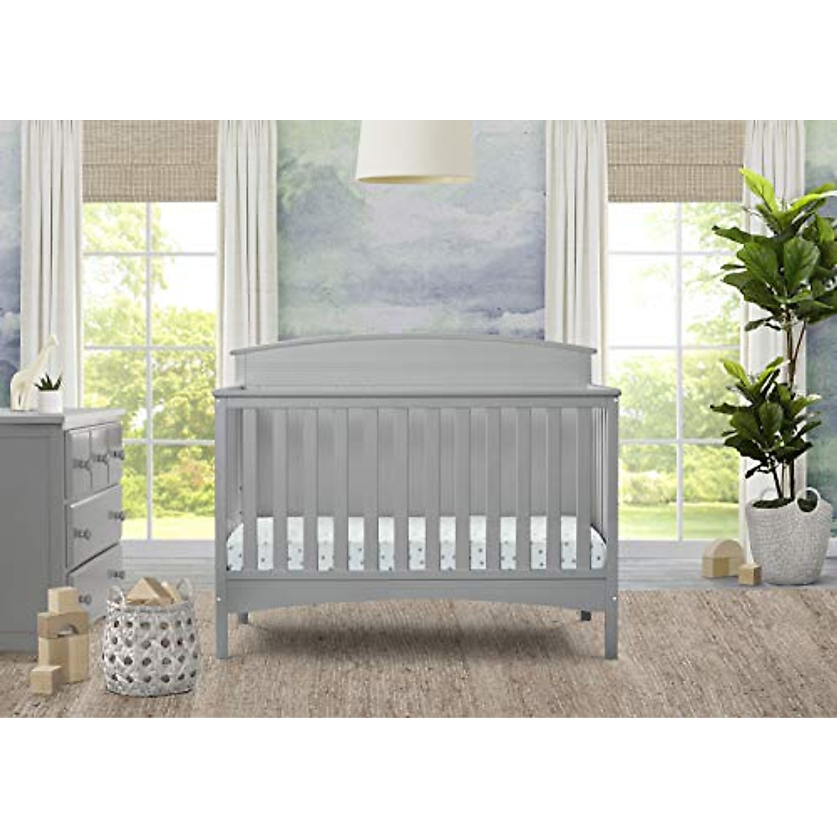 Delta Children Archer Solid Panel 4-in-1 Convertible Baby Crib - Greenguard Gold Certified, Grey