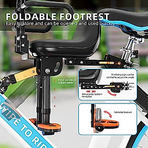 XIEEIX Front Child Bike Seat, Portable Foldable Kids Bike Seat, Adjustable Pedal Child Bicycle Seats, Safety Child Seat for All Types of Bicycles