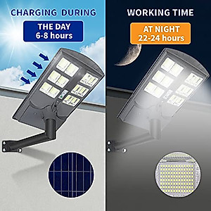 600W Solar Street Lights Outdoor,Solar Security Flood Lights 42000lumens 6500K Dusk to Dawn Without Motion Sensor IP66 Waterproof for Parking Lot,Stadium,Garden,Yard,Basketball Court,Barn