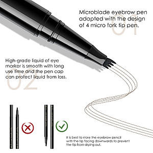 FREEORR Eyebrow Pen, Eyebrow Micro-Fork Tip Pencil 24HR Long-lasting Waterproof Brows Pencil, Tattoo Eye Brow Pencils for Women, Microblade Eyebrow Pen Eye Brows-02 Dark Brown