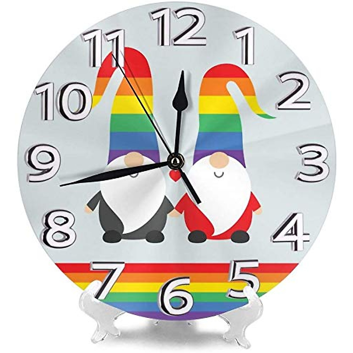 Tenghui Christmas Funny Cute Santa Elves Gnomes Round Wall Clock Silent Non Ticking Battery Operated Easy to Read for Student Office School Home Decorative Clock Art