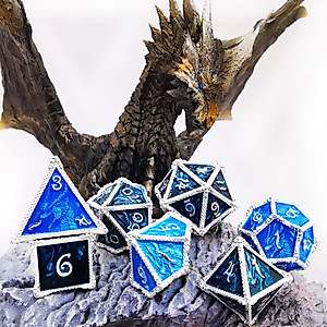 MJDICEOK Color Changing dice Metal Dragons dice DND dice Set D&D dice Set Role Playing dice Apply to Dungeons and Dragons (Black to Blue)