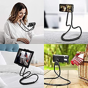 Lazy Cell Phone Mount Hanging on Neck, Hsxxf 360 Rotating Neck Holder DIY Flexible Mount Stand Multiple Functions Flexible Lazy Bracket for Phone (Black)