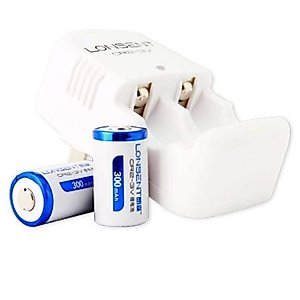 LONSENT 2PCS 3v 300 mAh CR2 15270 Battery + Dual Rapid Rechargeable Battery Charger for 3V CR2 Lithium Batteries