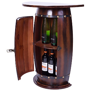 Vintiquewise Rustic Lockable Barrel Shaped Wine Bar Cabinet Wooden End Table
