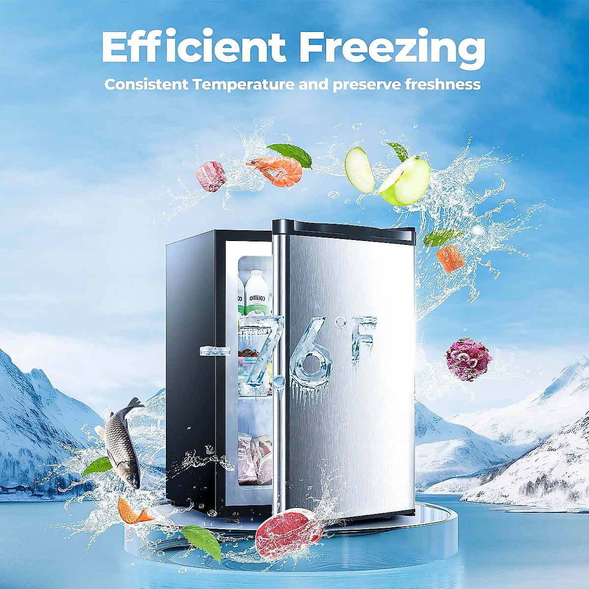 Electactic 3.0 Cu.ft Upright Freezer, Small Mini Freezer with Adjustable Thermostat, Removable Shelves, Reversible Single Door, for Bedroom/Home/Dorms/Apartment (Stainless Steel)