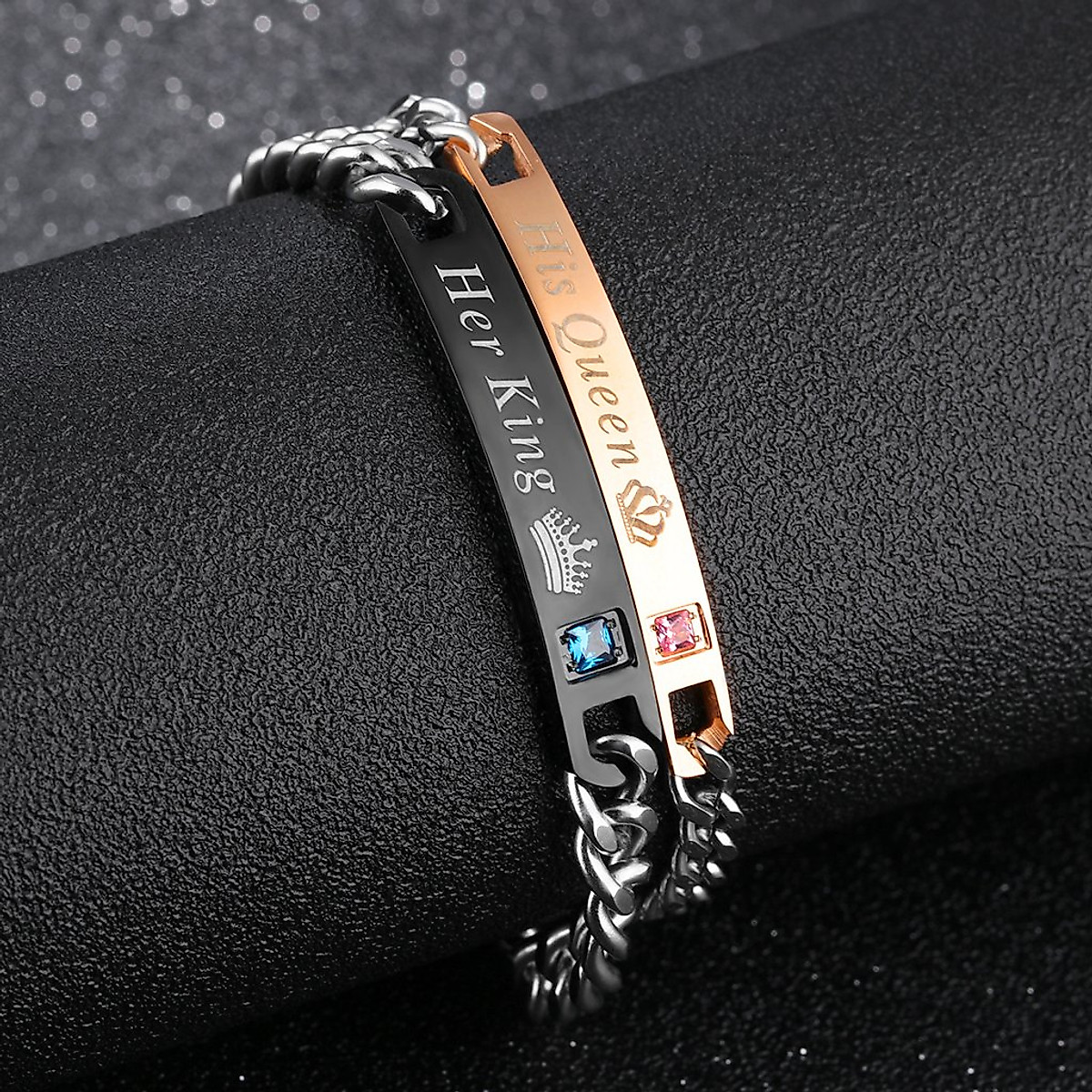 LAVUMO His Hers Couples Bracelets King and Queen Matching Set Anniversary Promise Gifts Stainless Steel 2pcs