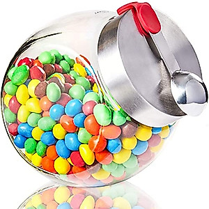 Glass Jar Candy Dispenser with Scoop and Stainless Steel Lid, Penny Jar for Cookies, Nuts, Dry Goods, Jelly Beans, Countertop Food Storage Organization (58 Ounces)