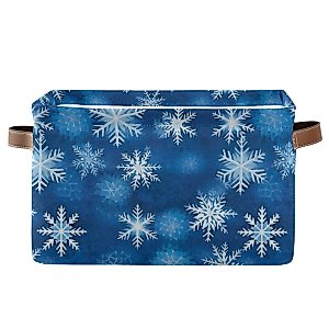 Blue Snowflakes Basket Collapsible Storage Basket with Handles Laundry Basket Gift Basket for Shelf Closet Bedroom Home Office 1 Pack