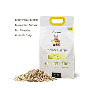 Furberry 2 Pack Natural Tofu Cat Litter Pellets Clumping Flushable Kitten Litter for Toilet Soy Cat Litter Unscented Zero Dust Low Tracking Septic Safe