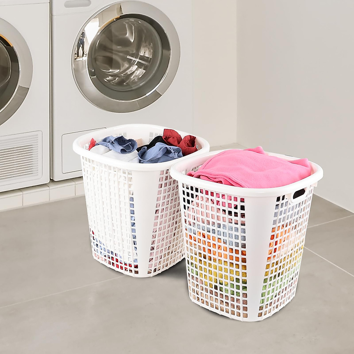 Ucake 6 Packs 50 Liter Plastic Laundry Basket Hamper with Handles, Tall Laundry Hamper Baskets, White