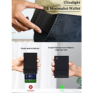 TOYFID Slim Wallet for Men - Metal Slim Minimalist Cards Holder with Money Pocket,Pop Up Card Holder Wallet,Metal Card Case Wallet,RFID Blocking,Ultralight Small Aluminum Wallet,Black
