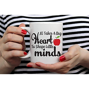AW Fashions It Takes a Big Heart to Shape Little Minds 11oz Inspirational And Motivational Gifts for Women Teachers, Kindergarten, Pre-K, Elementary Birthday, Retirement, Appreciation Coffee Mug