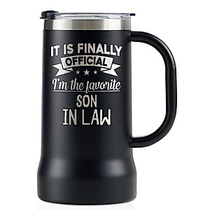Onebttl Son in Law Gifts from Mom Dad, Parent, Father, Mother for Engagement, Wedding, Marriage, Stainless Steel Beer Stein Tumbler, 24oz Beer Mug with Lid