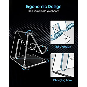 KTRIO Acrylic Cell Phone Stand, Clear Phone Holder, Transparent Phone Stand for Desk Phone Dock Cradle Compatible with iPhone 14 13 Pro Max 12 11 XR, All Smartphones 4-8 inch, Desk Accessories