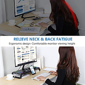 AWYLL Monitor Stand Riser, Foldable Monitor Stand with Drawer Storage, RGB Computer Desktop Organizer Stand 4USB 3.0 Hub for Up to 27 Inch Computer Screens, iMac, Laptop, Printer