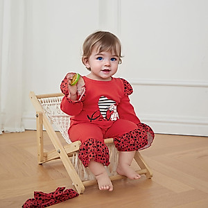 Emmababy Valentines Day Outfit Baby Girl Flared Jumpsuit Heart Print Ruffle Romper Long Sleeve Playsuit Bodysuit Headbands (red, 0-3 Months)