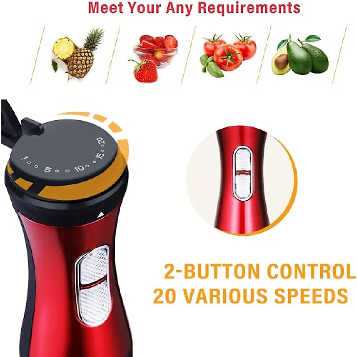 Immersion Blender LINKChef Hand Blender 5 in 1 Powerful 20 Speed Emulsion Blender with 800ml Beaker, Egg Whisk,500ml Food Grinder, Ice crush Blade,for Puree Infant Food, Smoothies, Sauces and Soups