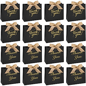 TOXOY 50PCS Black Thank You Gift Bags,4.5x3.9x1.7 Inch Party Favor Bags with Bow Ribbon Small Candy Bags Mini Party Favor Bags for Birthday Wedding Party Bridal Shower