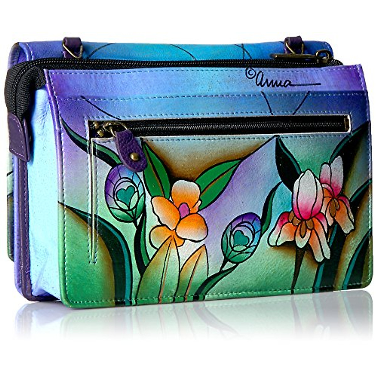 Anna by Anuschka Women’s Hand-Painted Genuine Leather Organizer Wallet On a String - Midnight Peacock
