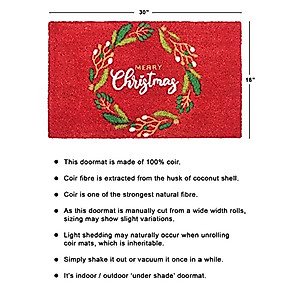 Rugsmith Red Machine Tufted Holiday Merry Christmas Wreath Area Rug, 18" x 30"