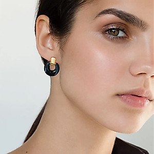 Black Dangle Earrings for Women Statement Chunky Small Gold Drop Earrings Door Knock Shape Dangling Earrings Party Jewelry Gifts