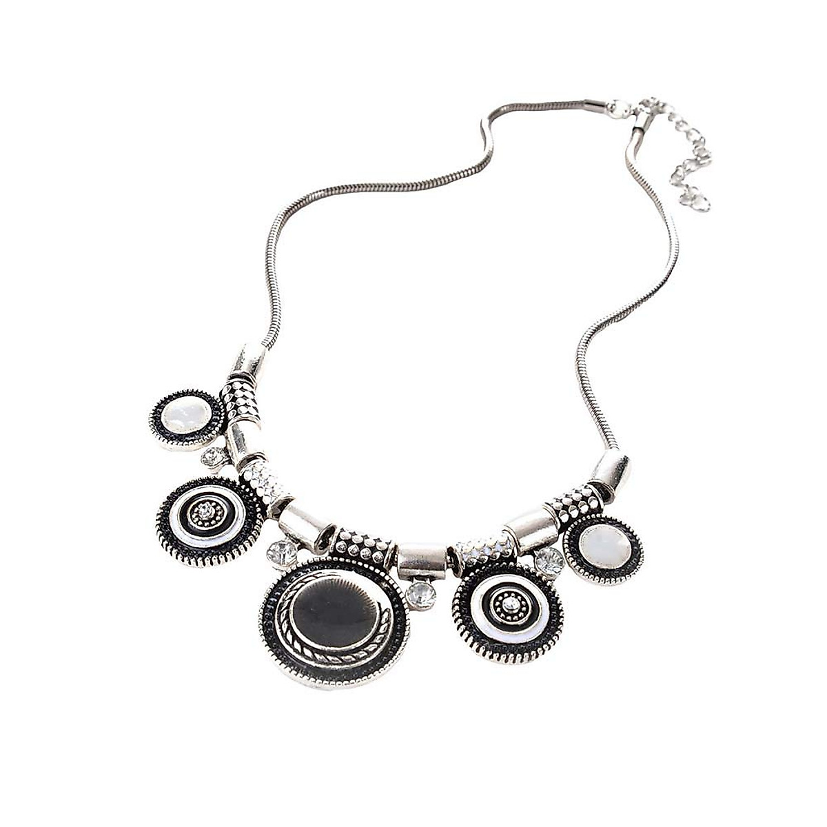 litymitzromq Gold Tone Necklace for Women Girls, Ethnic Women Rhinestone Inlaid Round Enamel Pendant Statement Bib Necklace Gift Handmade Gold Pendant Choker Long Choker Chain Pendent Necklace