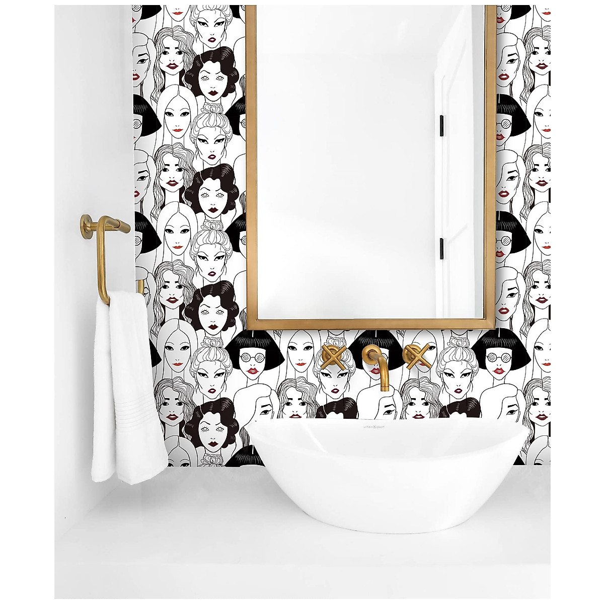 HAOKHOME Modern Peel and Stick Wallpaper Cool Ladies Black/White/Red Lips Removable Vinyl Self Adhesive Contactpaper 17.7in x 9.8ft