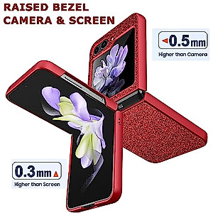 NINKI Compatible Samsung Galaxy Z Flip 5 5G Case with Screen Protector,Luxury Glitter Shiny Rhinestone Diamond Z Flip 5 Cover,Bling Samsung Flip 5 Case Sparkle Phone Case for Samsung Z Flip 5 Case Red