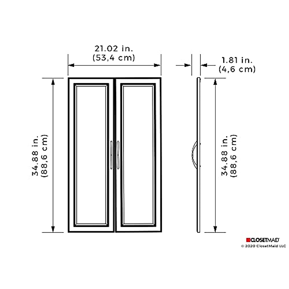 ClosetMaid Modular Storage Pair Set, 2 Glass Pane Doors, Wood Closet Organizer Shaker Style, Add On Accessory for Shelf Units, White, 34.88" H x 21.02" W x 1.81" D