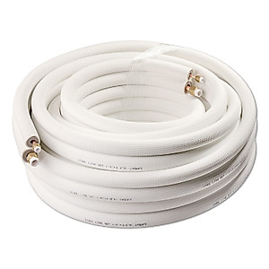 ICOOL 50 Ft. Mini Split Line Set, 1/4" & 3/8" O.D. Twin Copper Pipes, 3/8" Thickened PE Insulated Coil Copper Line with Nuts for Air Conditioner HVAC Refrigeration and Heating Equipment