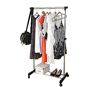 Guangshuohui Clothes Garment Rack, Clothing Rolling Rack on Wheels and Bottom Shelves, Black & Silver (B)