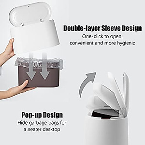 SHAIDOJIO Mini Trash Can, Desktop Wastebasket with Lid, Removable Small Garbage Can, Pop Up Tiny Countertop Trash Bin for Desk Office, Bedroom, Bathroom, Vanity, Coffee Bar Tabletop (White)