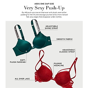 Victoria's Secret Push Up Bra, Adds One Cup Size, Padded, Plunge Neckline, Bras for Women, Very Sexy Collection, Black (36C)