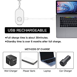 Evershop Personal Alarm Safe Sound - 130dB USB Rechargeable Emergency Self Defense Keychain Siren Security Alarms Safety Devices for Women Kids Elderly with SOS Alert Panic Button LED Flashlight