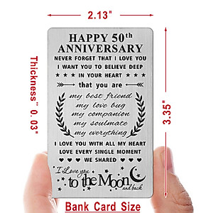 Jzxwan 50 Year Anniversary Card Gifts for Wife from Husband, Happy 50th Anniversary Wallet Card Gift for Wifey Women, Female 50 Years of Marriage Present for Couple