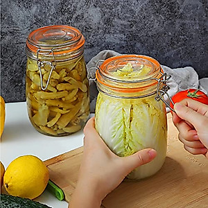 DANALLAN Wide Mouth Mason Jars, 4Pcs 32 oz Glass Jars with Airtight Lid Large Mason Canning Jars Clear Storage Canister Jars with Measurement Marks for Canning Flour Jam Jelly Coffee Sugar Beans