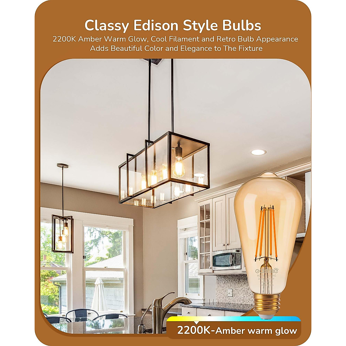 EDISHINE 6 Pack Vintage LED Edison Bulbs 8W Equivalent 60W, ST64 Dimmable Led Light Bulbs, 700LM 2200K Amber Warm Light E26, Decorative Antique LED Filament Bulbs for Home and Commercial, UL Listed