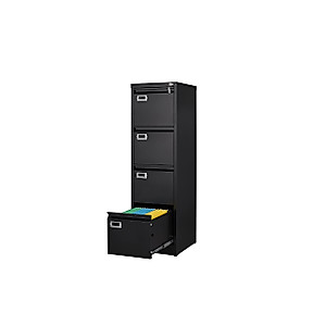 ZAOUS Metal Vertical File Storage Cabinet, 4 Drawer File Cabinet with Lock, 18" Deep Vertical Filing Cabinets for A4 Legal/Letter Size, Assembly Required (4 Drawer - Black)