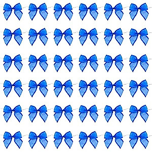 Blue Organza Bow Twist Ties for Favors and Treat Bags (1.5 Inches, 36 Pack)