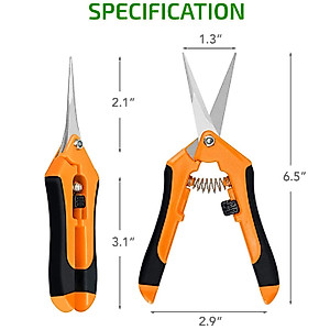iPower GLPRNR6ORV1 6.5 Inch Gardening Pruning Shears Hand Scissors with Straight Stainless Steel Blades for Trimming Herbs, Flowers, Bonsai, 1-Pack, Orange