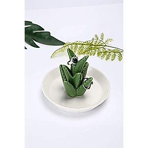 HOME SMILE Ceramic Aloe Ring Holder with Derorative White Dish Dish for Jewelry,Christmas Birthday Gifts