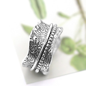 ENERGY STONE 925 Sterling Silver Artisan Etched Floral Meditation Spinner Ring (Style US17) (8)