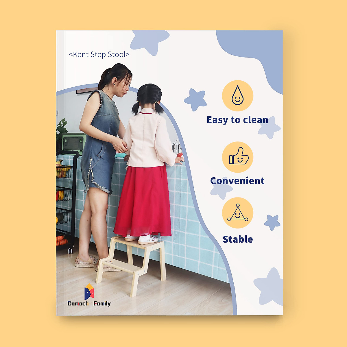 Damoch Family™ Wooden Toddler Step Stool for Kids,Two Step Children Potty Stool,Bathroom&Kitchen Non-Slip Dual Height (Grey+Natural)