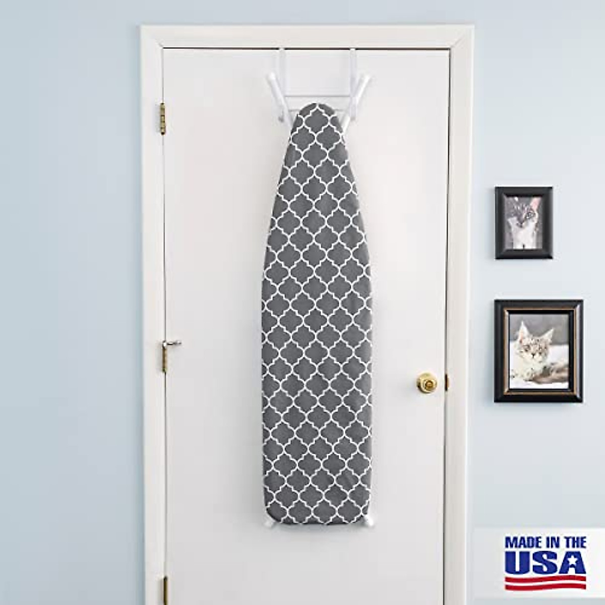 Ironing Board Full Size Made in The USA by Seymour Home Products (Grey Lattice) | Includes Cover and Pad | Iron Board with 4 Steel Legs for Extra Support | Features Perforated Top for Steam Flow