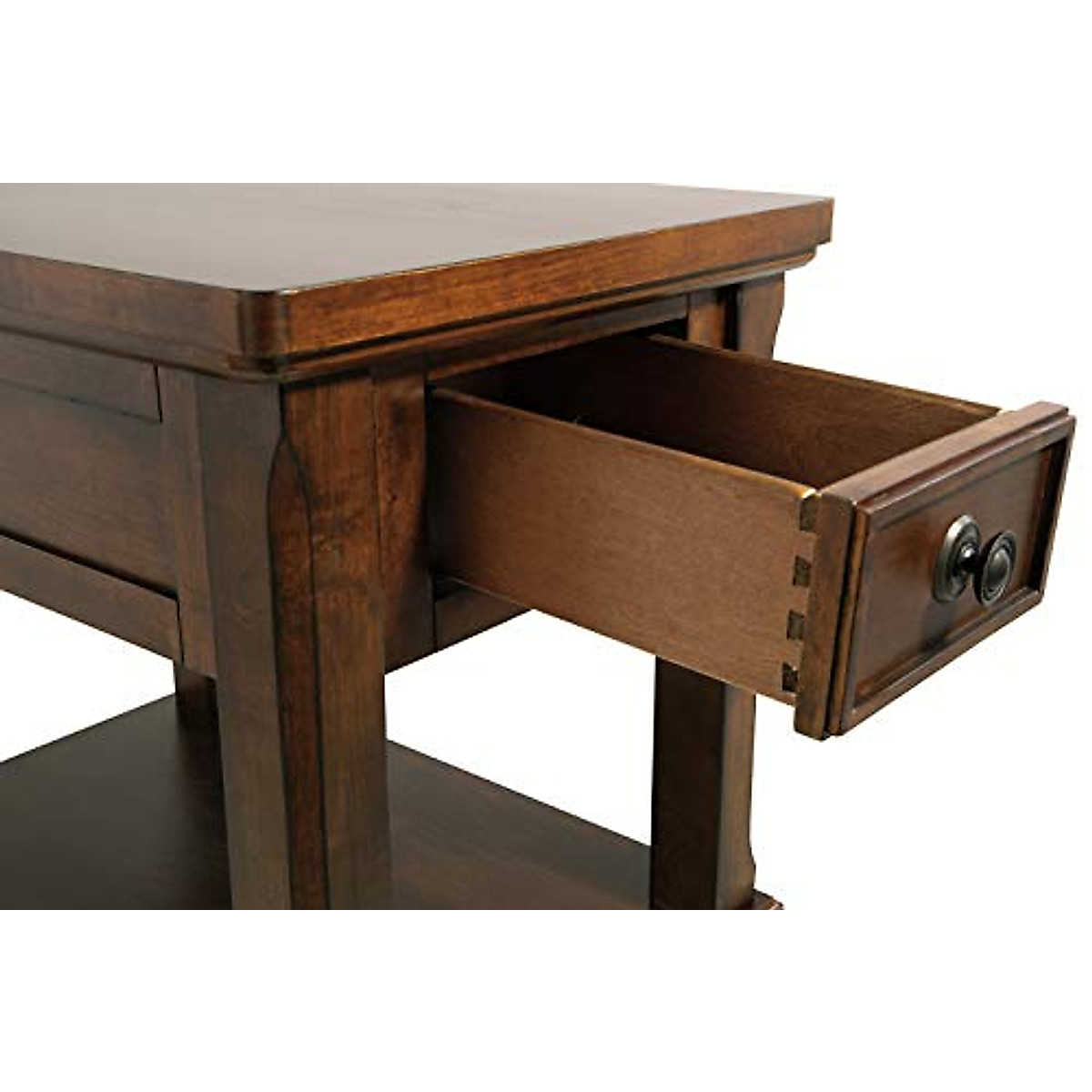Signature Design by Ashley Porter Traditional Hand-Finished Rectangular Chair Side End Table, Dark Brown